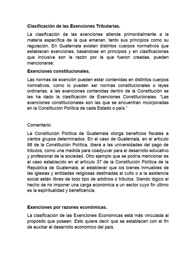 Clasificación de Las Exenciones Tributarias | PDF | Exención de ...