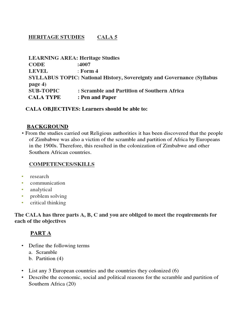 HERITAGE Cala 5 O Level 2023 | PDF
