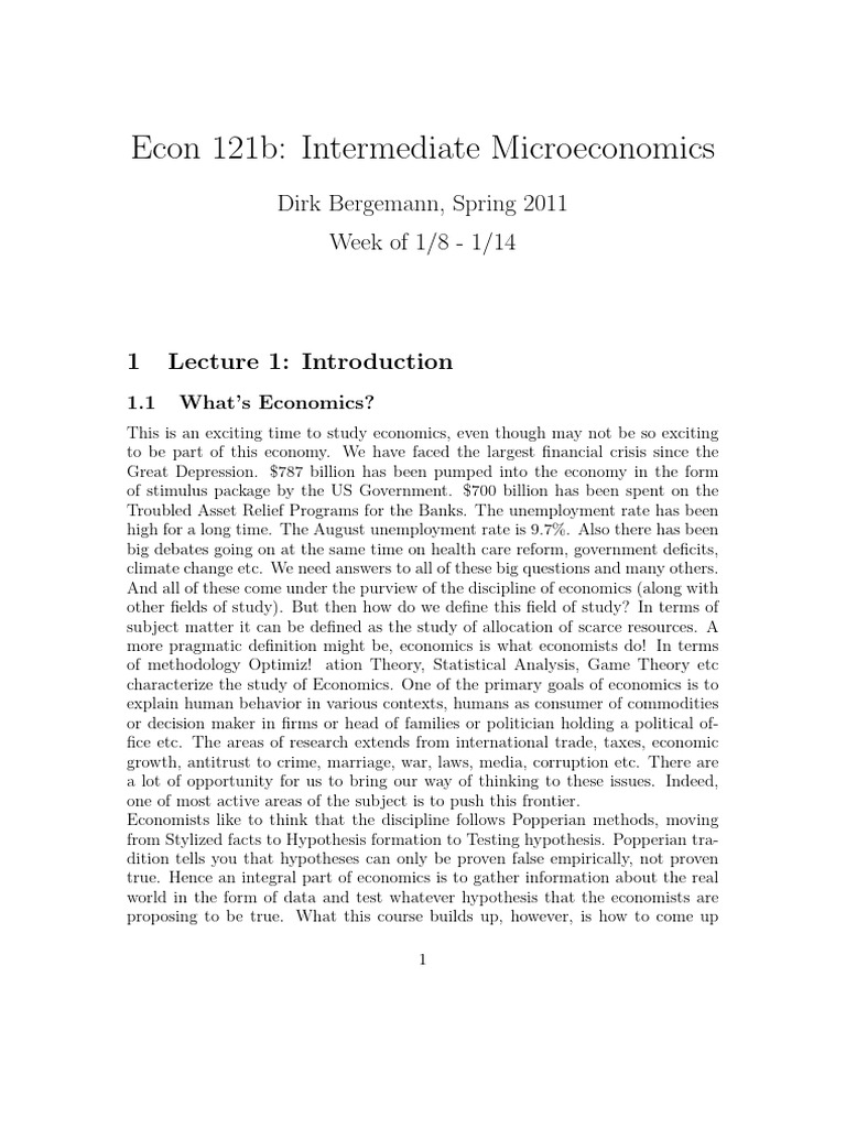Week 1 Lecture Pdf Economics Utility