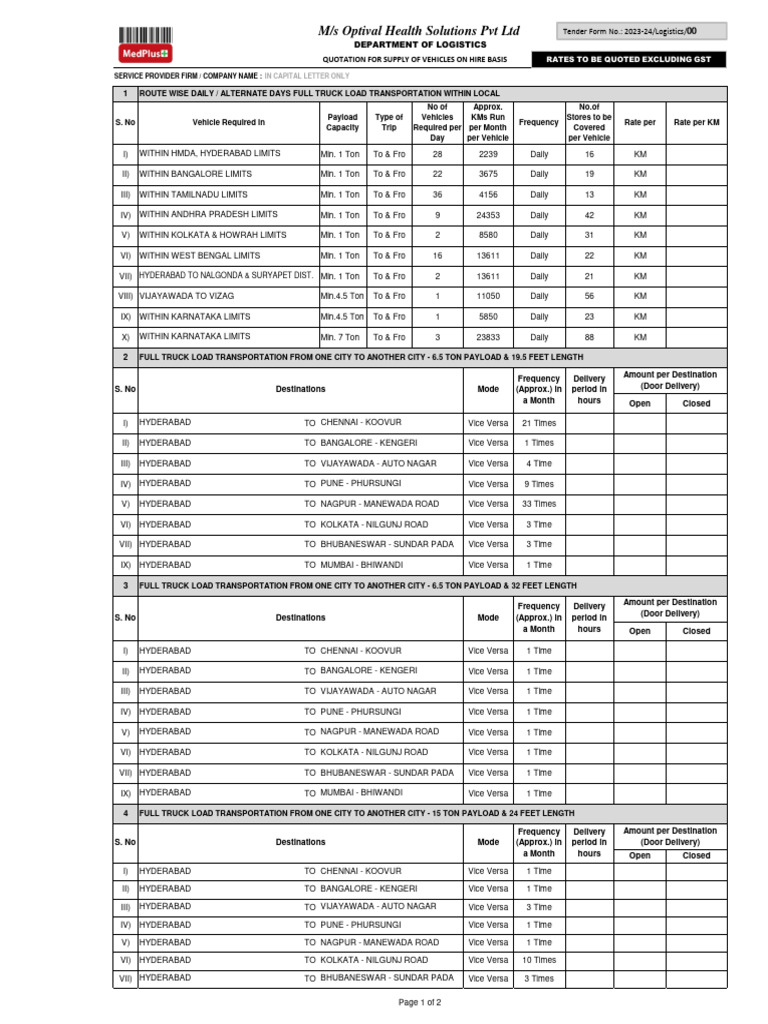 Logistics Tender for Truck Loads | PDF | Cargo | Vehicles