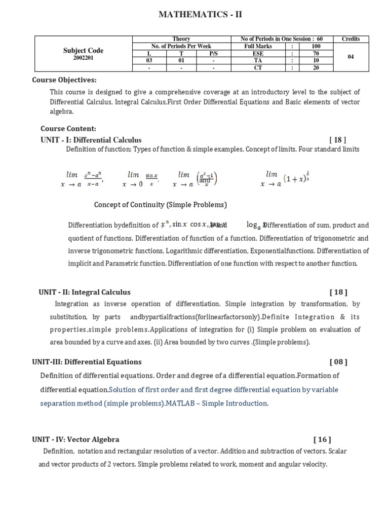Diploma SYLLABUS SEM II CSE Web | PDF | Function (Mathematics) | Force