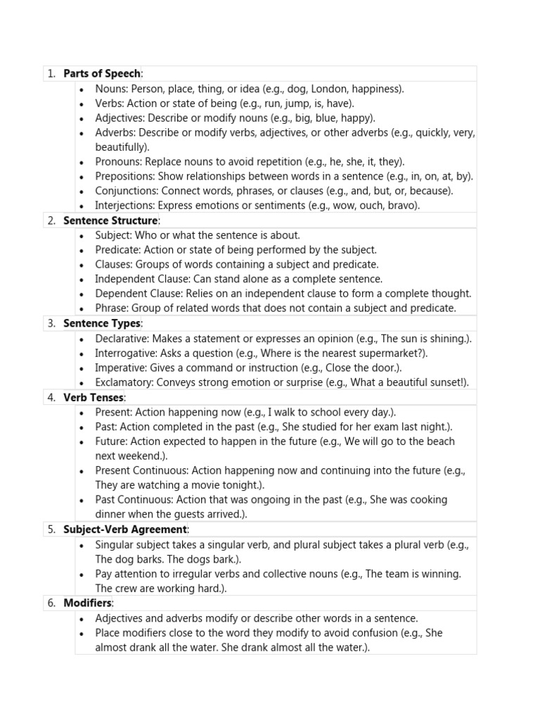 Grammar Notes | PDF | Sentence (Linguistics) | Clause