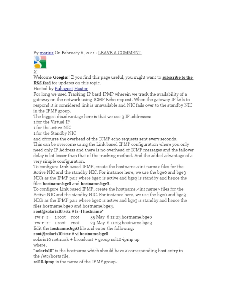 Configure Link Based Ipmp In Solaris Pdf Network Layer Protocols