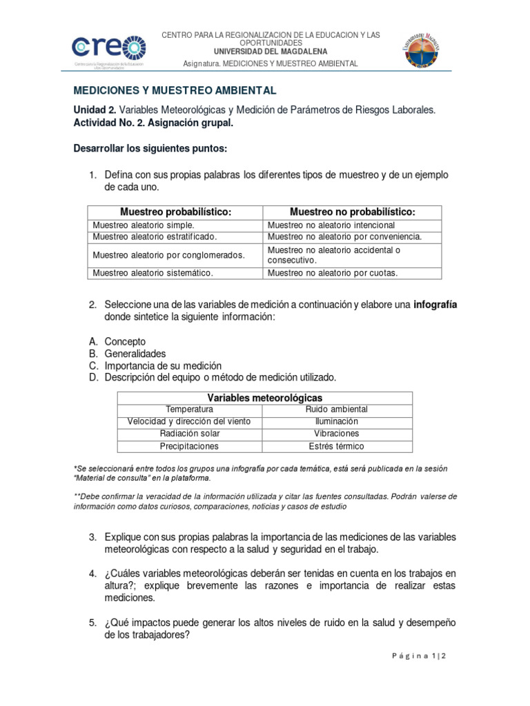 Asignación Grupal No. 1 Medición de Variables | PDF | Muestreo ...