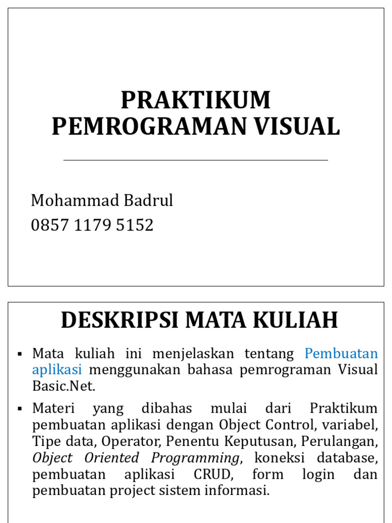 Kontrak Perkuliahan Praktikum Pemrograman Visual | PDF | Karier & Perkembangan | Komputer