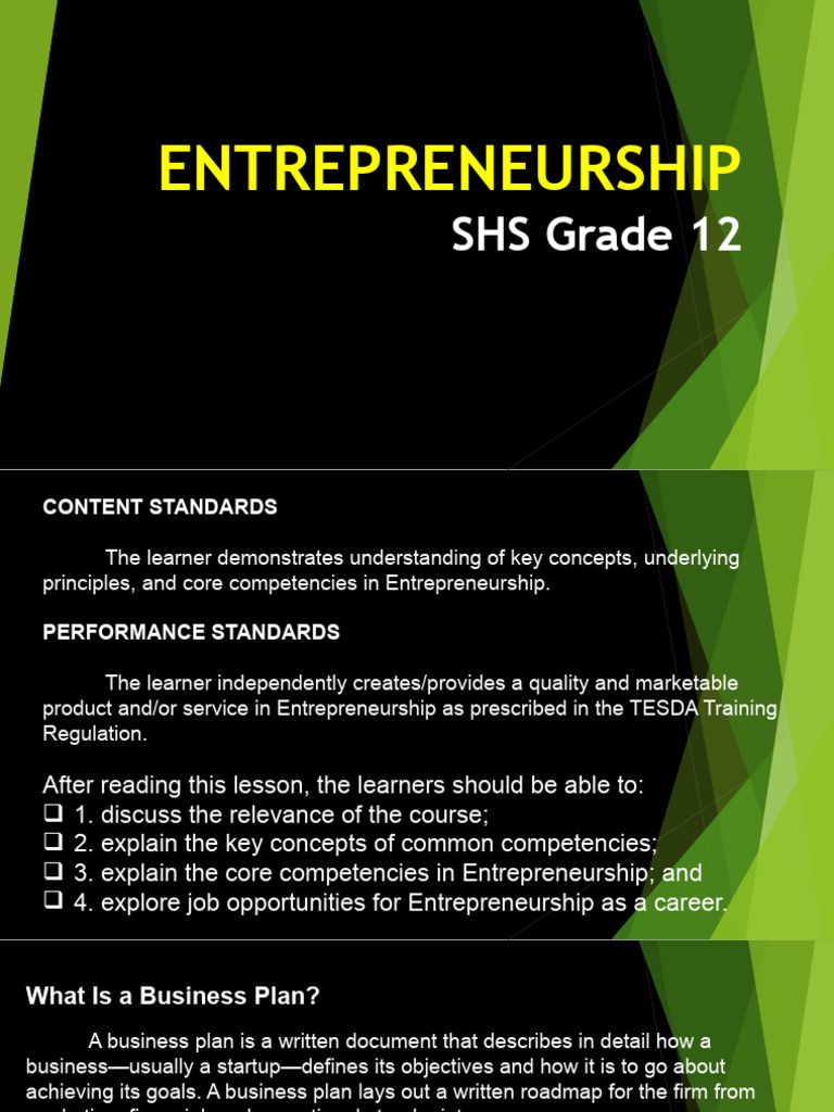 Lesson 1 Introduction To Entrep | PDF | Entrepreneurship | Business Plan