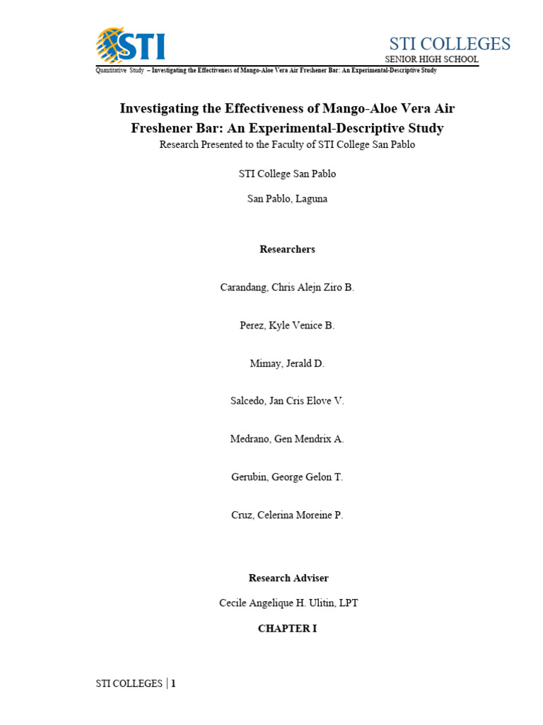 Copy of STI TEMPLATE Investigating The Effectiveness of Mango-Aloe Vera ...