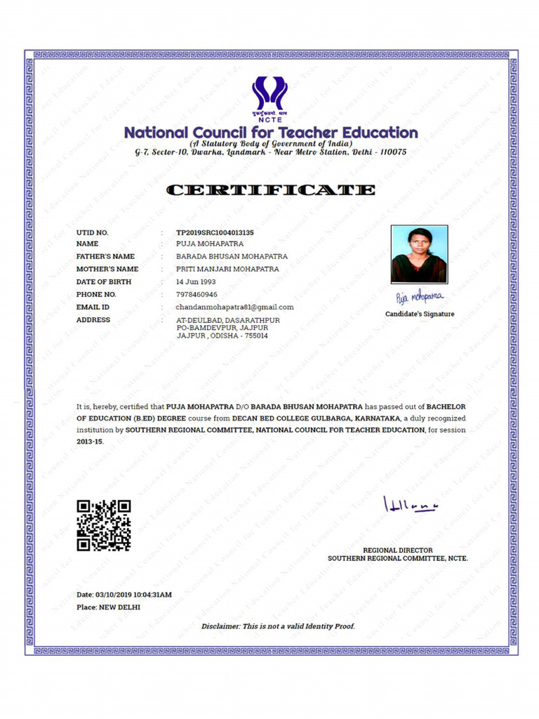 Ncte Certificat | PDF