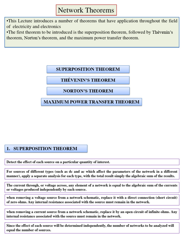 EE Lecture 4 - Superposition - Thevenan - Norton | Download Free PDF | Electrical Network ...