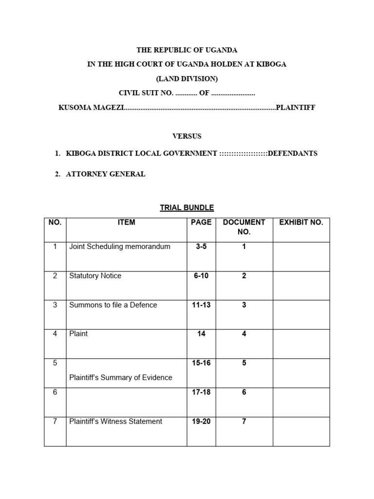 Trial Bundle Example for Uganda Case | PDF | Law