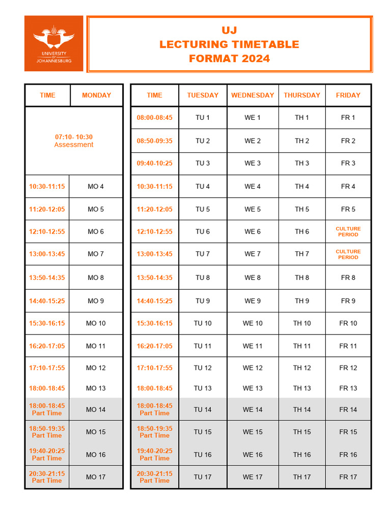 D Uj Lecturing Timetable Format 2024 | PDF