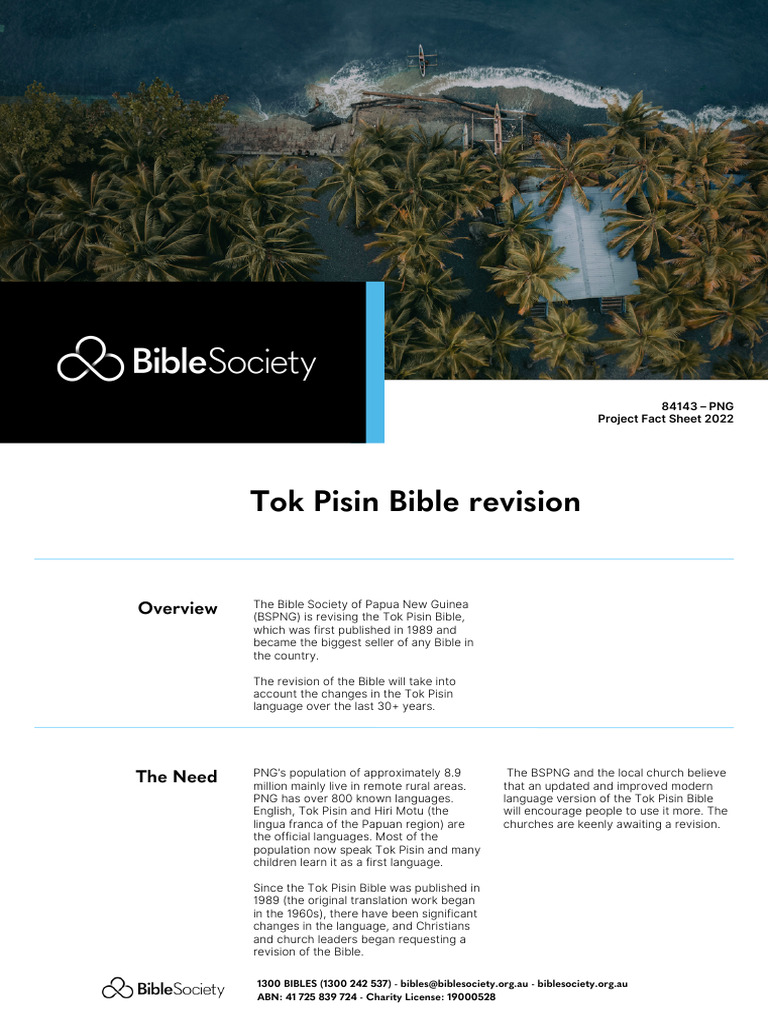PNG Tok Pisin Bible Revision 2022 Fact Sheet | PDF