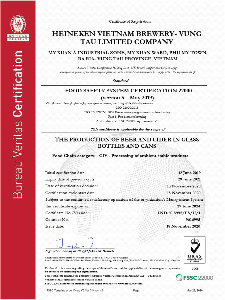 Heineken Vietnam Brewery-Vung Tau Limited Company: Food Safety System ...