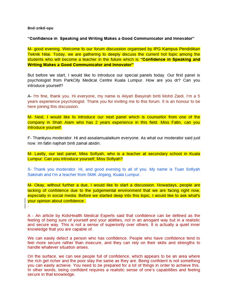 Forum Script | PDF | Behavioural Sciences | Psychological Theories