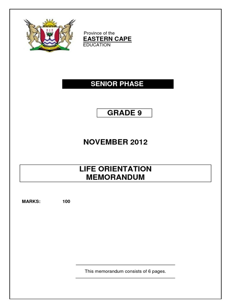 LIFE-ORIENTATION-GR9-2012-MEMO-ENG | PDF