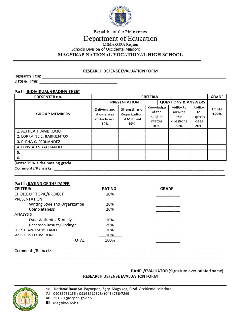 Evaluation Sheet - Oral Defense | PDF