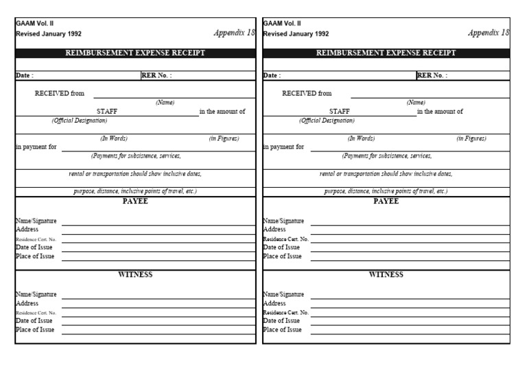 Reimbursement Expense Receipt Reimbursement Expense Receipt: Appendix 18 Appendix 18 | PDF ...