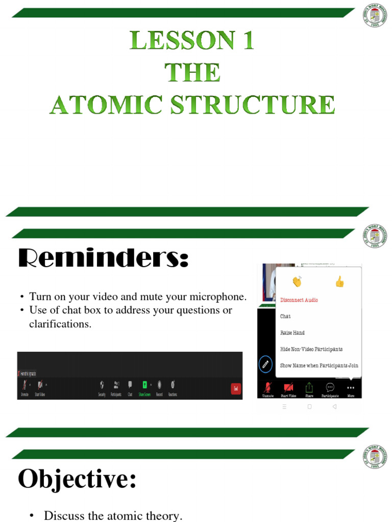 LESSON 1 ATOMIC STRUCTURE | PDF | Atoms | Chemical Compounds