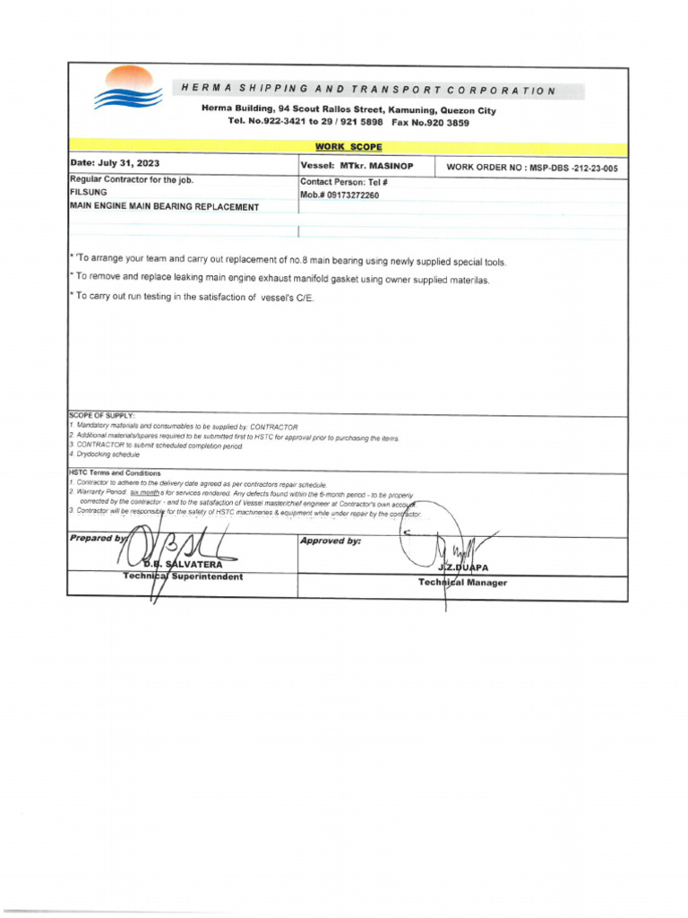 Masinop ME Main Bearing Replacement 1 | PDF