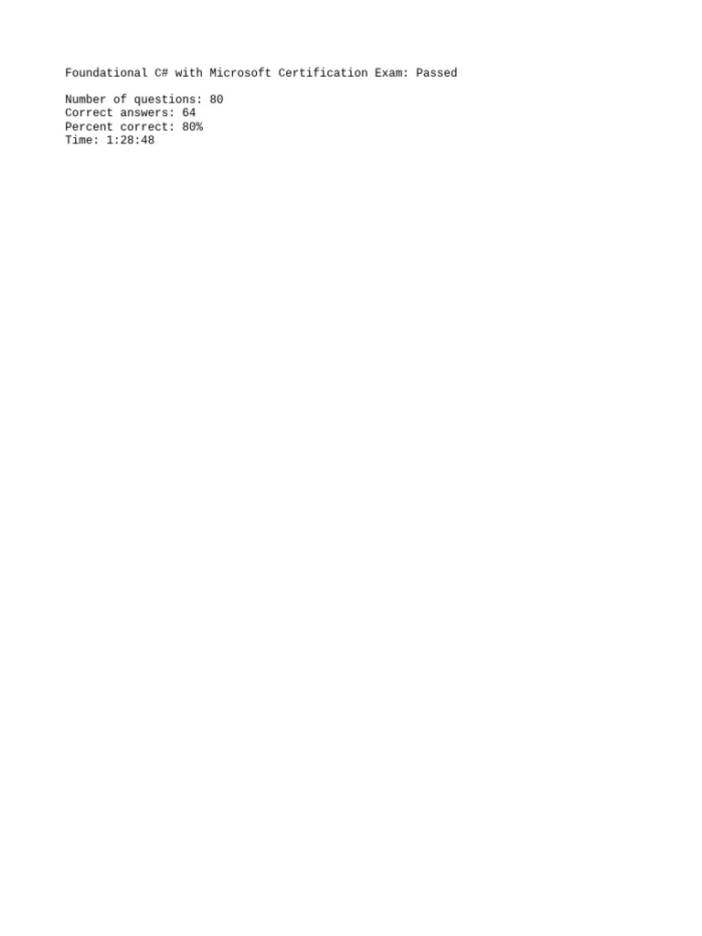 Foundational C Sharp With Microsoft Certification Exam | PDF Foundational C Sharp With Microsoft Certification Exam | PDF
