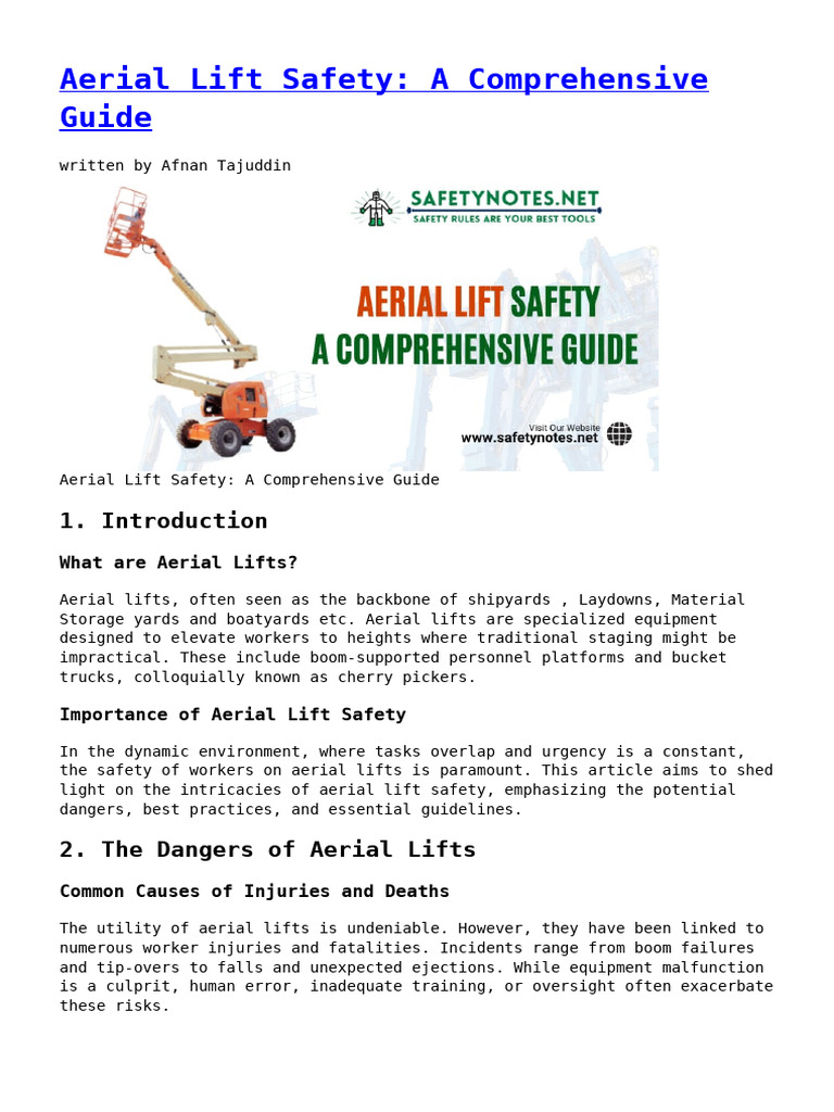 Aerial Lift Safety A Comprehensive Guide | PDF | Elevator | Safety