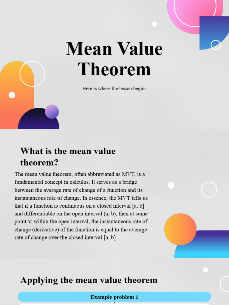EN Mean Value Theorem by Slidesgo | PDF | Derivative | Velocity