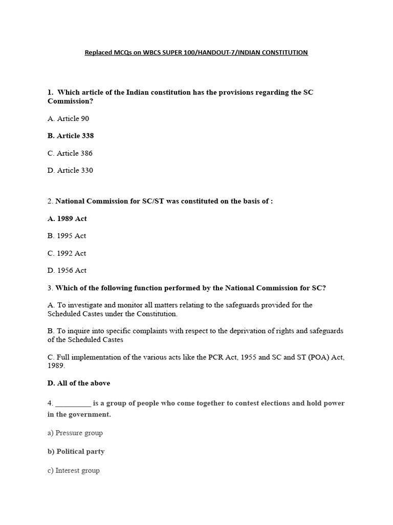 Replaced MCQs On WBCS SUPER 100 Handout 7 | PDF | Government | Justice
