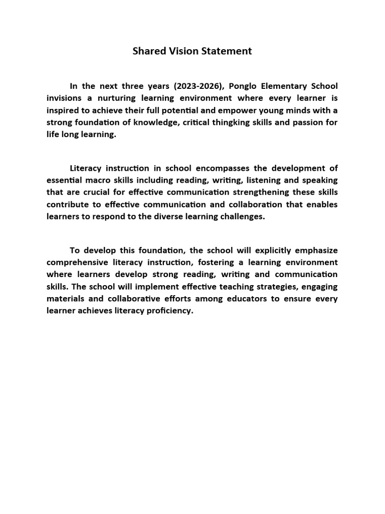 Shared Vision Statement (PONGLO ES) | PDF