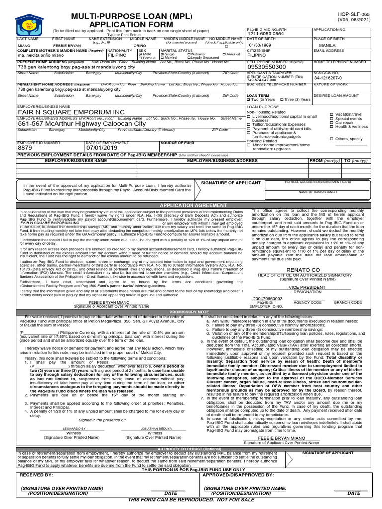 Multi-Purpose Loan Application Form | PDF | Loans | Interest