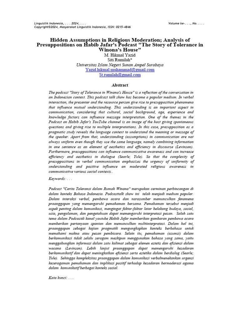 Hidden (LI) Assumptions in Religious Moderation Analysis of ...