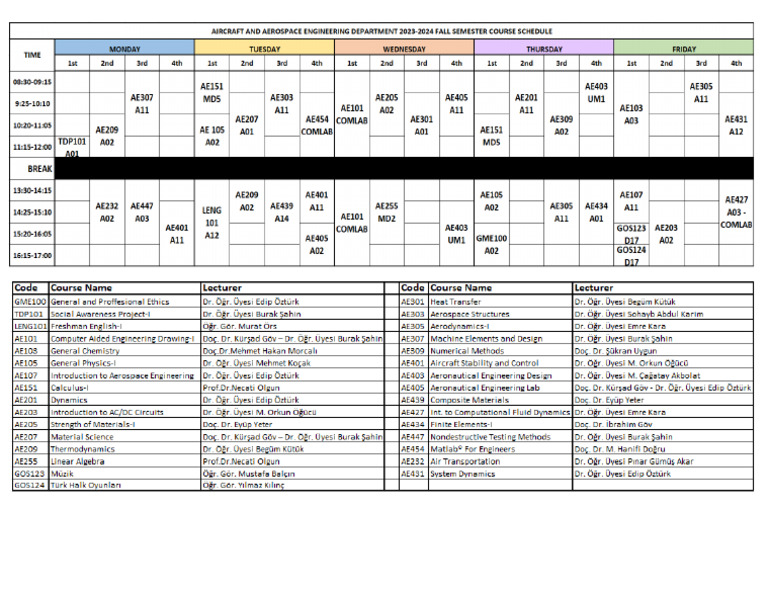2023-2024 Fall Semester Schedule (Classroom Update) | PDF