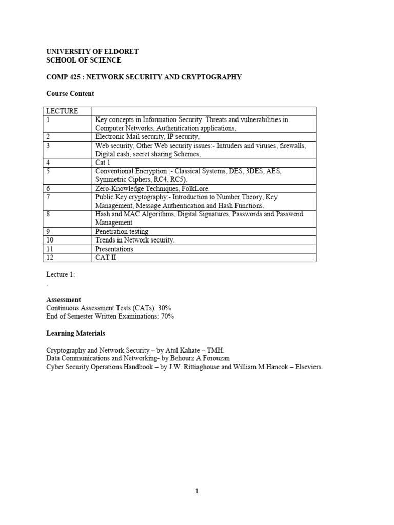 Lecture 1 - Network Security Basics | PDF