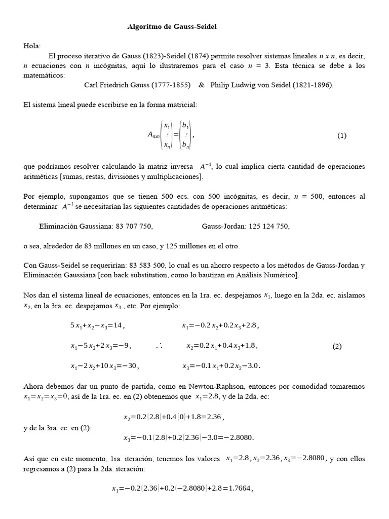 Algoritmo de Gauss (2) | PDF | Sistema de ecuaciones lineales | Análisis numérico