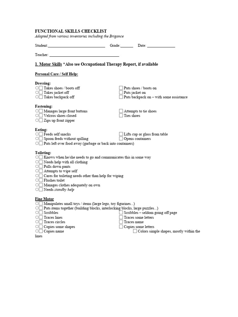 Functional Skills Checklist | PDF