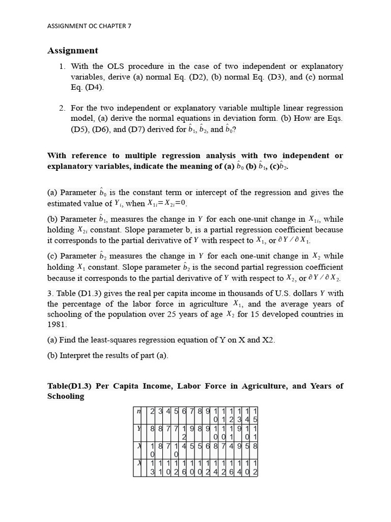 Assignment Ch7 | PDF | Ordinary Least Squares | Regression Analysis