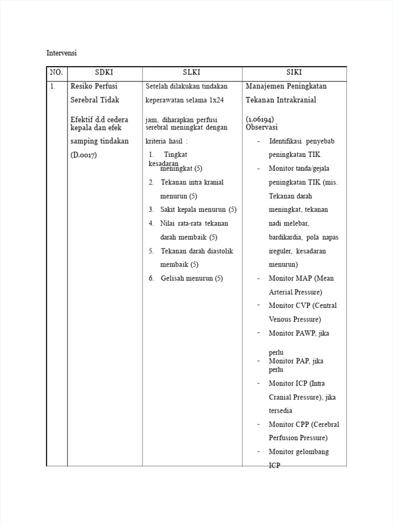 PDF Slki Siki Resiko Perfusi Serebral Tidak Efektif | PDF