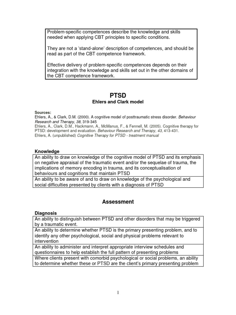 PTSD Ehlers Model | PDF | Psychological Trauma | Cognitive Behavioral ...