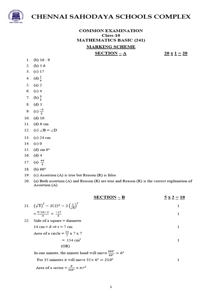 Maths Basic - 10th - Set C KEY | PDF | Mathematics | Elementary Mathematics