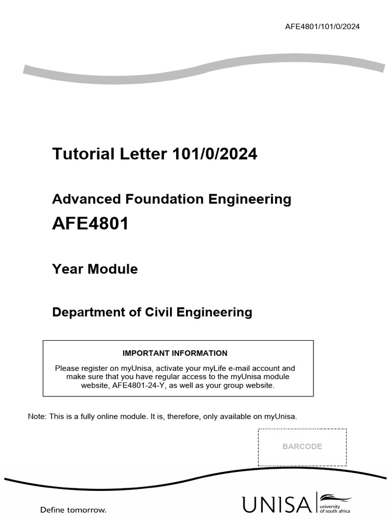 Tutorial Letter 101/0/2024: Advanced Foundation Engineering | PDF ...