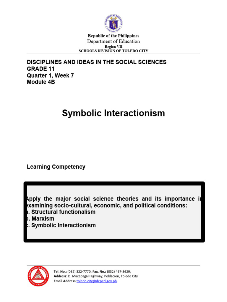 DISS11 q1 Mod4b Symbolic-Interactionism Vol1 | PDF | Self | Behavioural Sciences