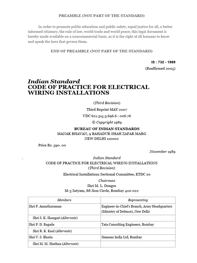 Indian Standard_ CODE OF PRACTICE FOR ELECTRICAL WIRING INSTALLATIONS ...