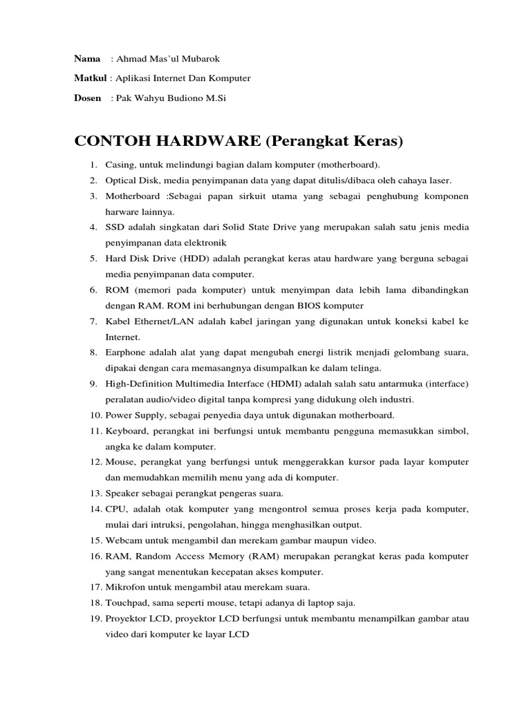 Contoh Software Dan Hardware | PDF