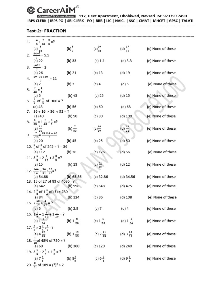 2 FRACTION TEST 2 | PDF