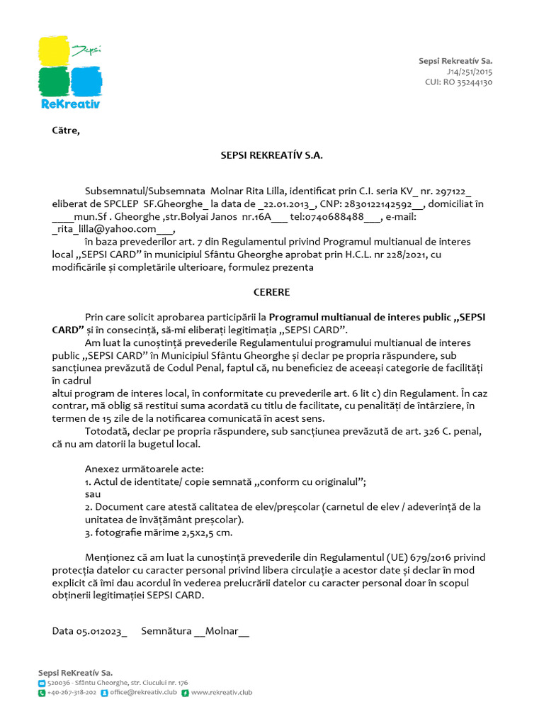 Cerere Sepsi Card Ro 1644318440 | PDF