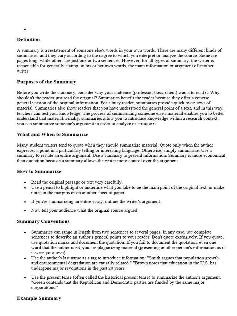Summary Writing | PDF