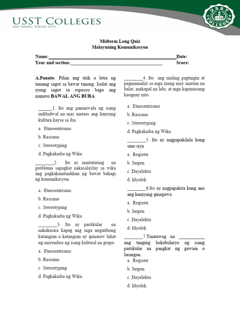 Midterm Long Quiz Docx | PDF