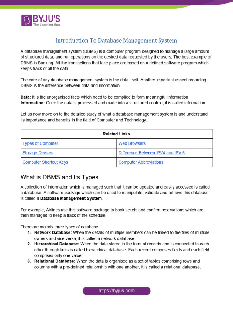Introduction To Database Management System | PDF | Databases | Computing