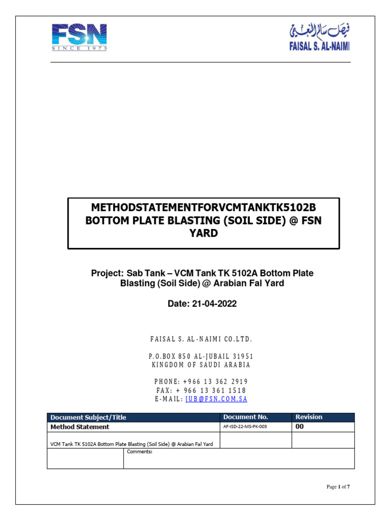 MOS-VCM Tank TK 5102B Bottom Plate Blasting (Soil Side) at FSN Yard. | PDF | Paint | Epoxy