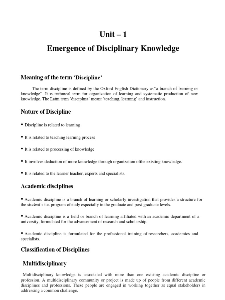 Emergence of Disciplinary Knowledge | PDF | Interdisciplinarity ...