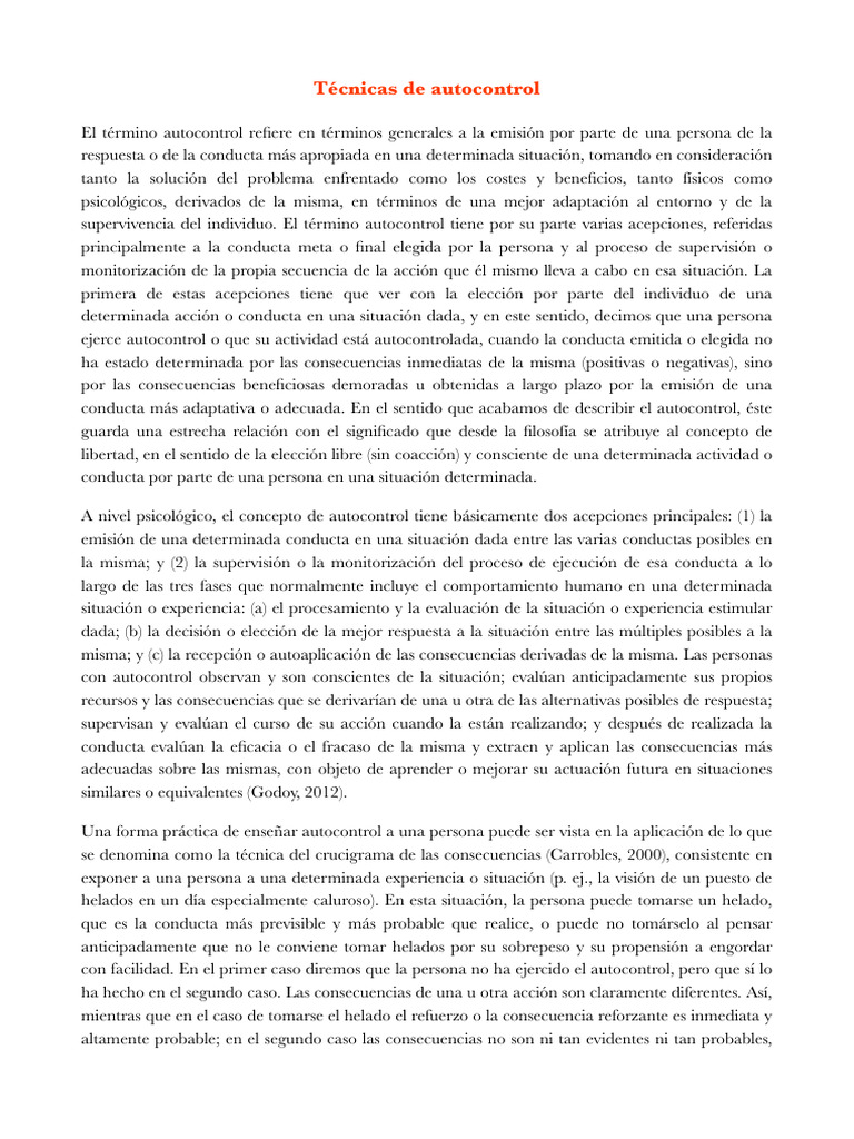Técnicas de Autocontrol | PDF